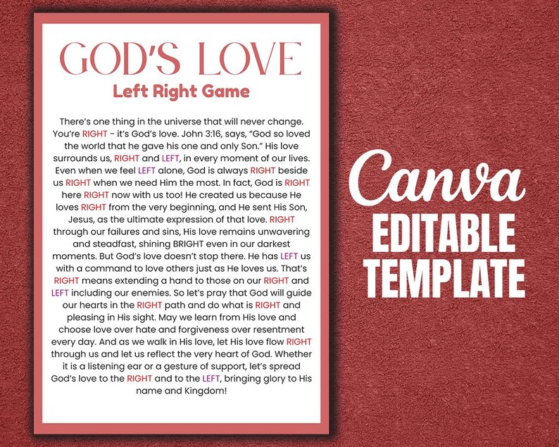 God's Love Left Right Game, Church Activity (editable PDF) - Etsy