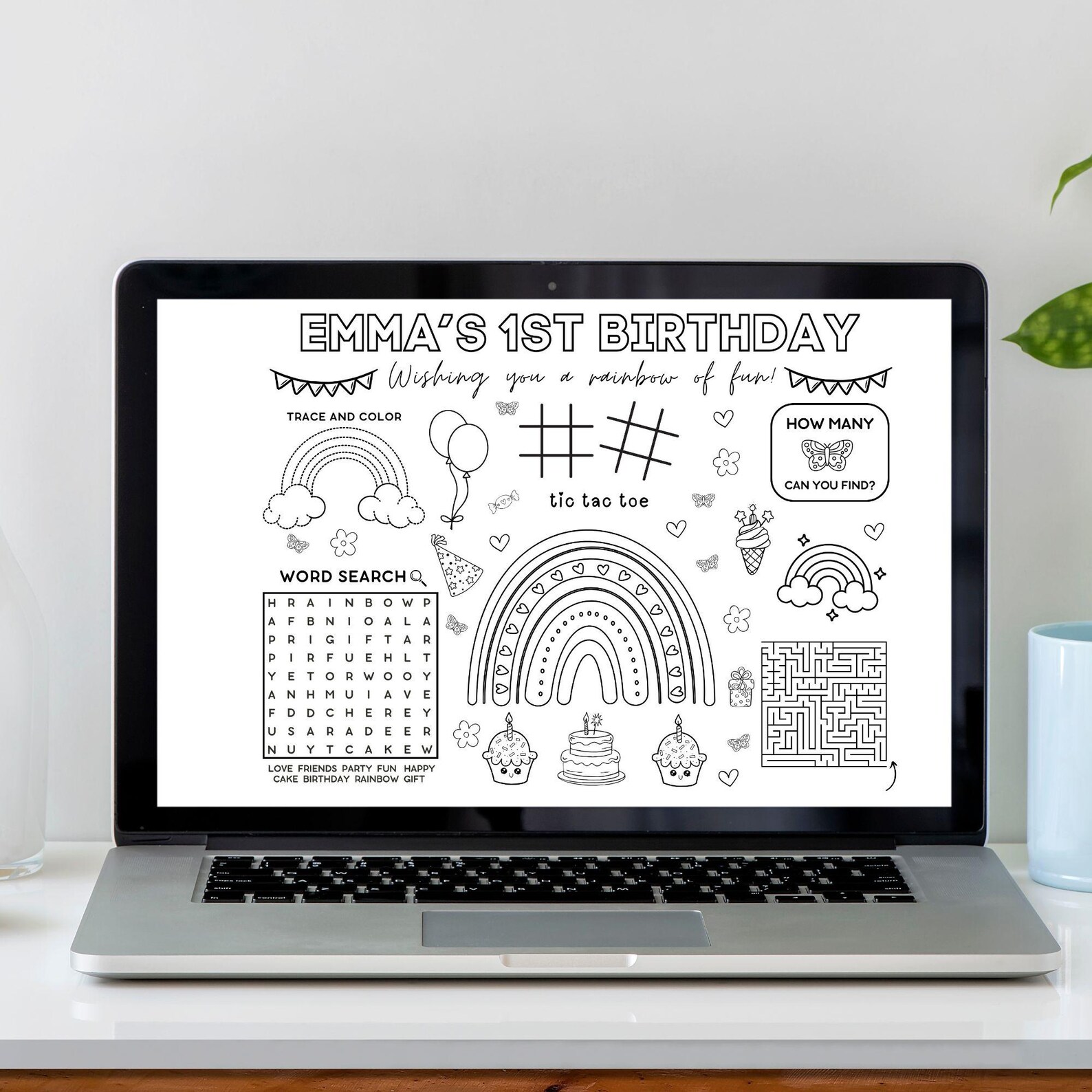 Rainbow Birthday Activity Sheet: Printable Kids Party Game (PDF) - Etsy