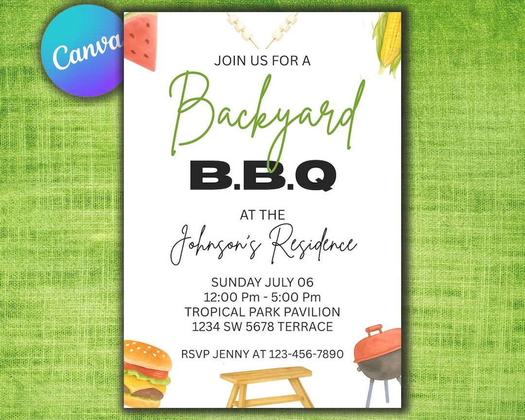 Editable BBQ Party Invitation: Grill Cookout Canva Template (digital ...