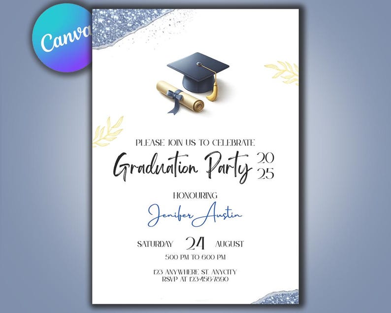 Graduation Party Invitation, Class of 2026 Invite, Blue Graduation ...