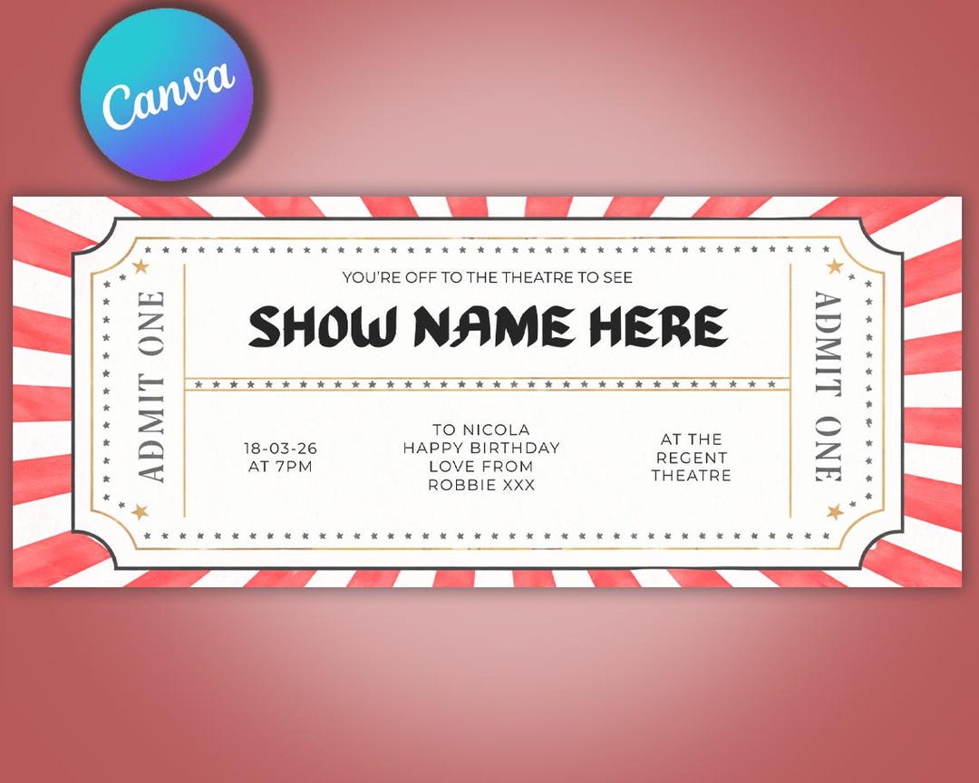 Editable Theatre Ticket Voucher Template, Musical Theatre Surprise ...
