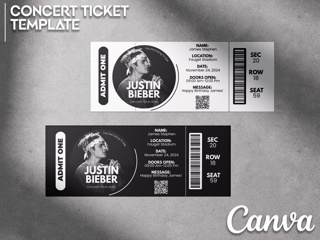 Editable Concert Ticket Canva, DIY Tickets Template, Printable Custom ...