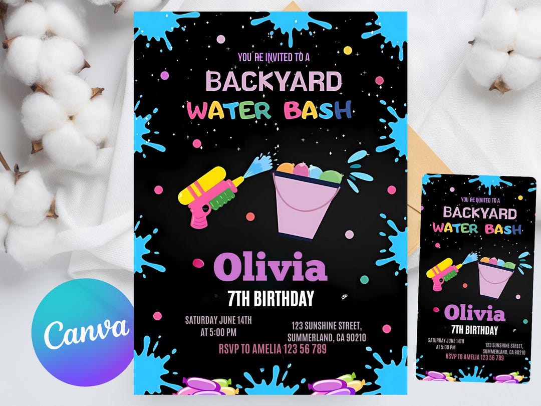 Water Bash Birthday Invitation: Splash Party, Summer Fun (digital ...