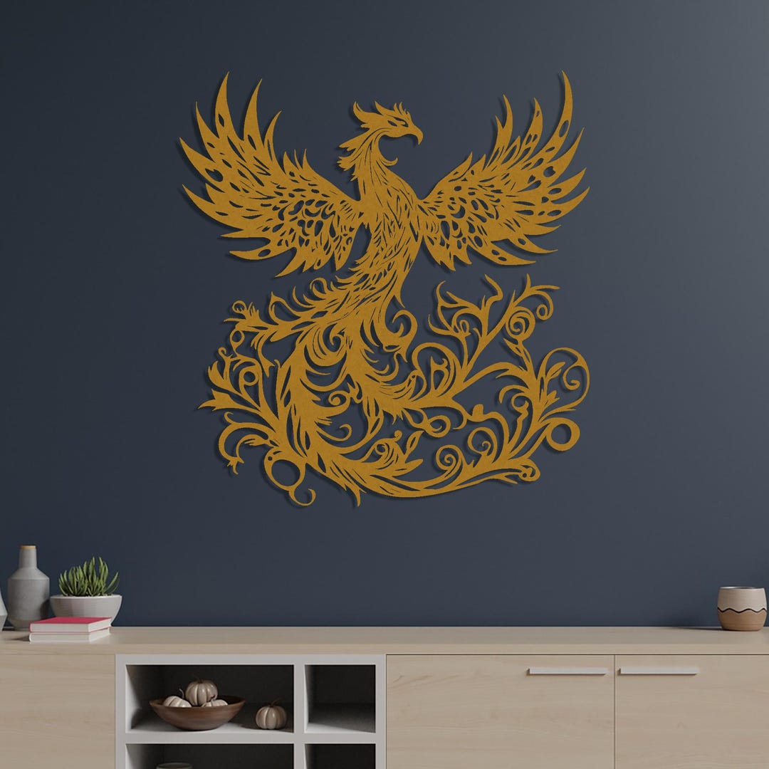 Metal Phoenix Wall Art, Rising Flame Bird Sculpture - Etsy