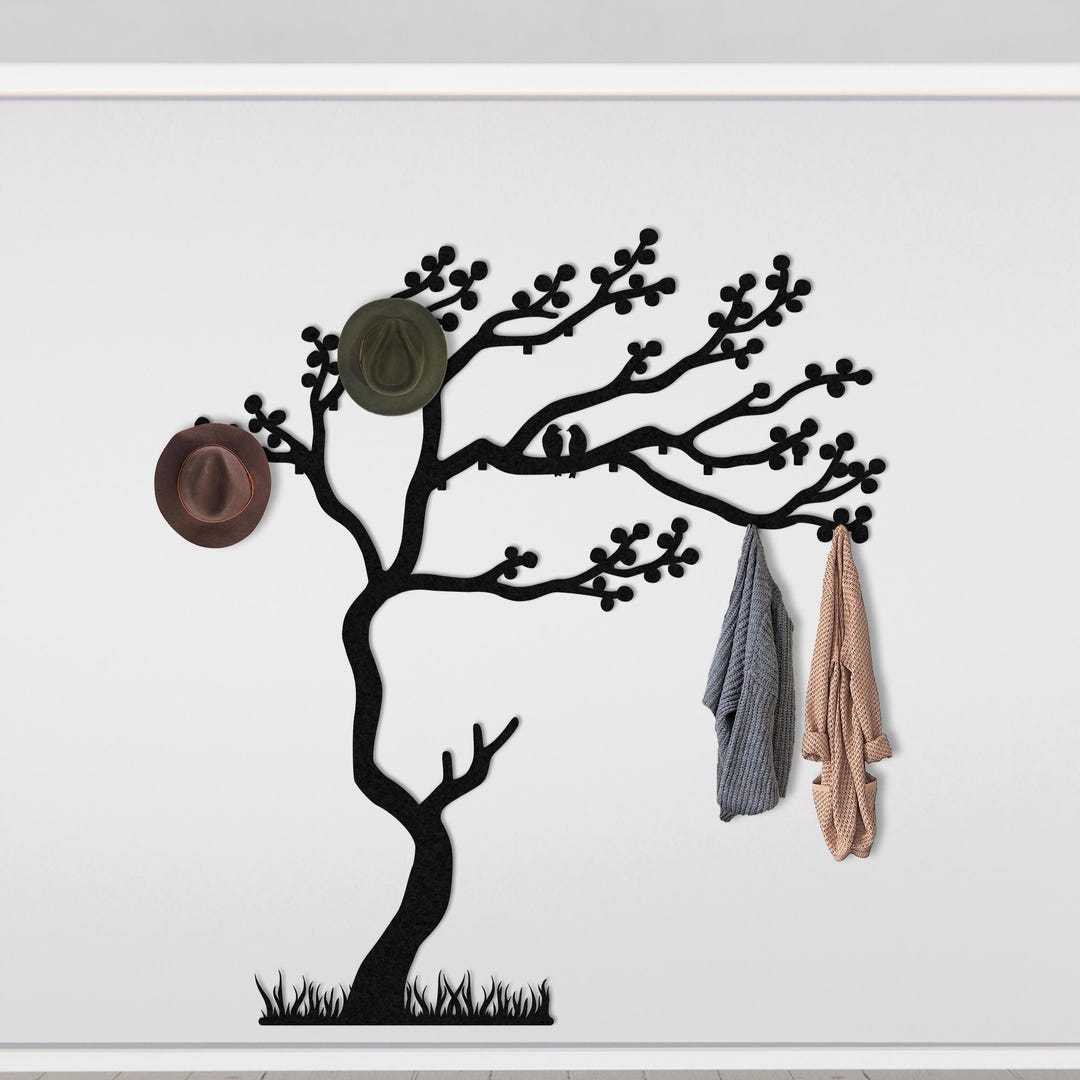 Metal Tree Wall Hook With Birds, Wall Hanger, Modern Rustic Entryway ...