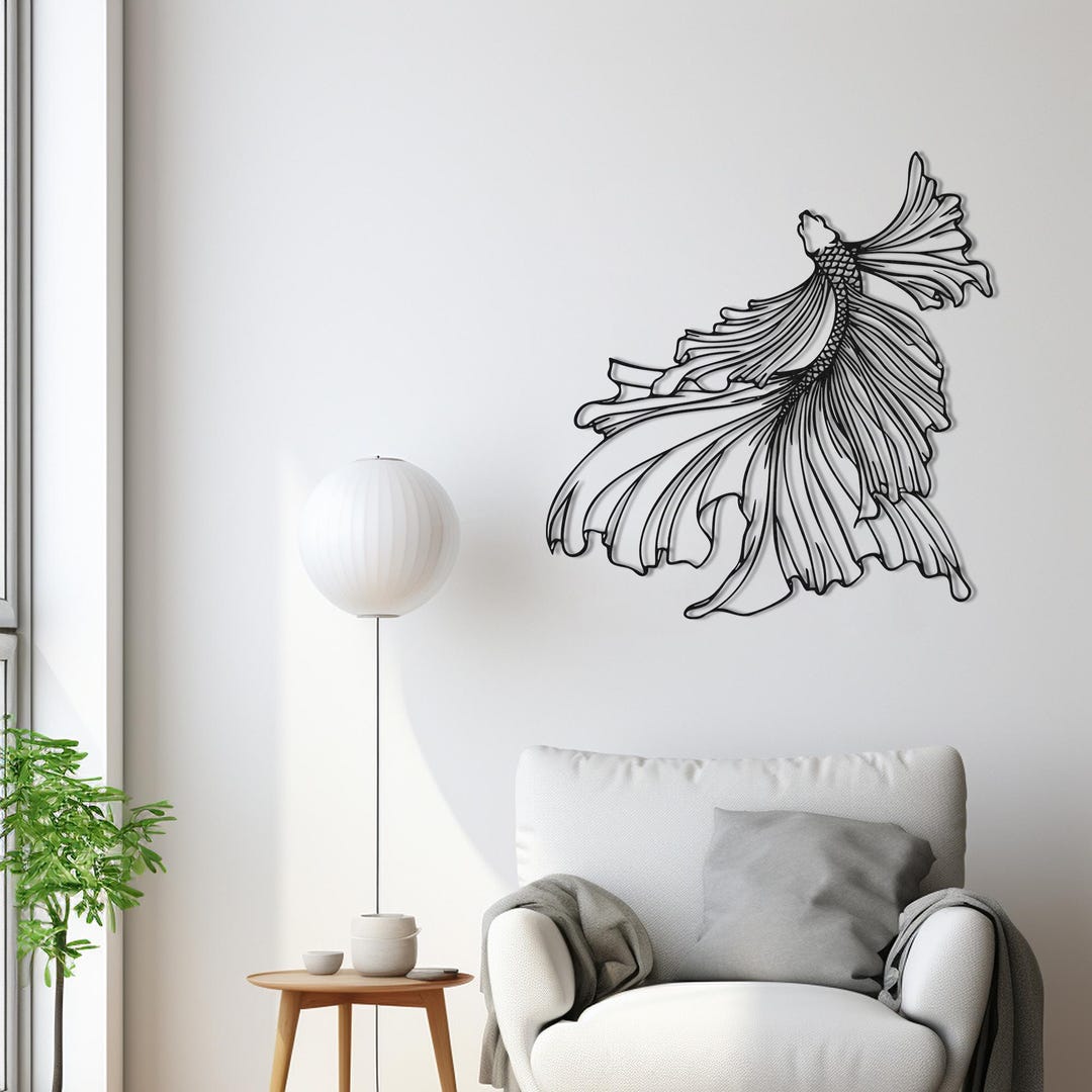 Betta Fish Wall Art, Flowing Metal Fish Silhouette, Aquatic Wall Decor ...