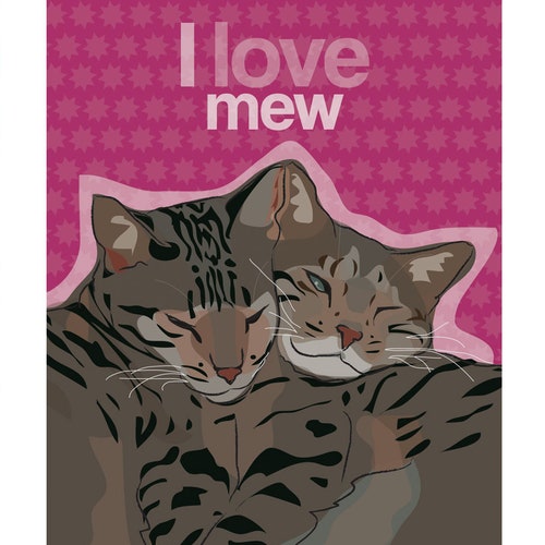 Cat Valentines Card I Love Mew Cute Cat Valentine Cards - Etsy
