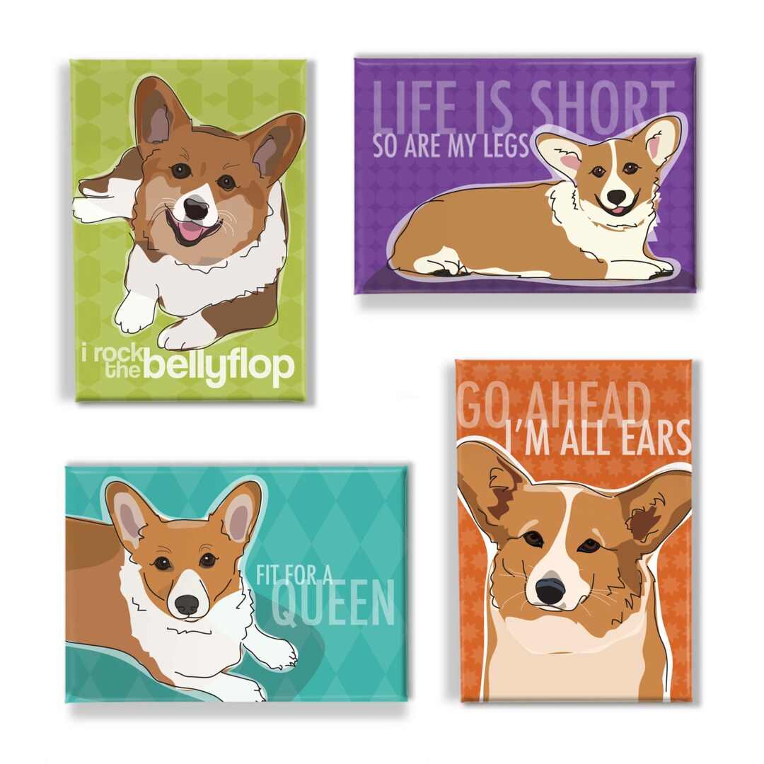 Corgi Gifts Set of 4 Fridge Magnets With Funny Red Pembroke Welsh Corgi ...