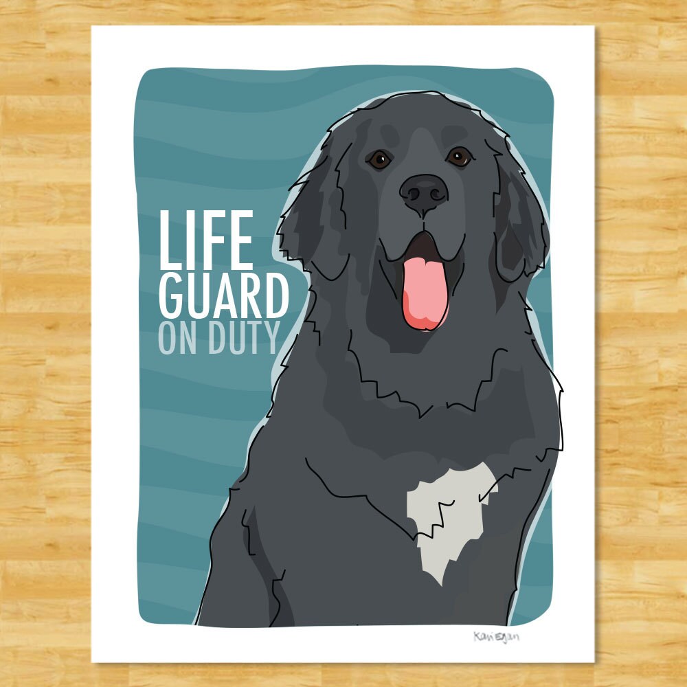 Newfoundland Art Print Lifeguard on Duty Black Newfie - Etsy