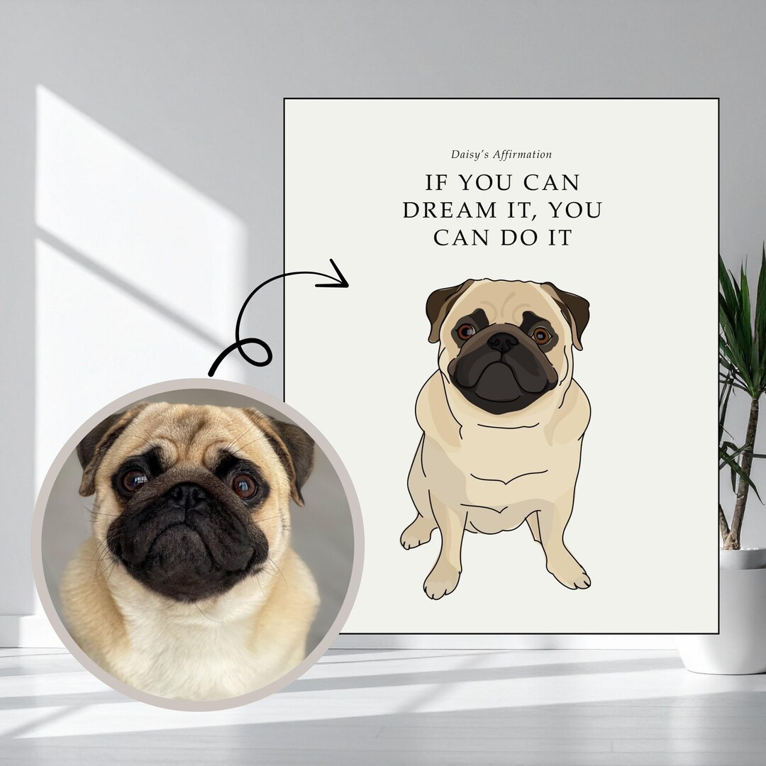 Custom Dog Portrait, Custom Pet Art Personalized With Funny Affirmation ...