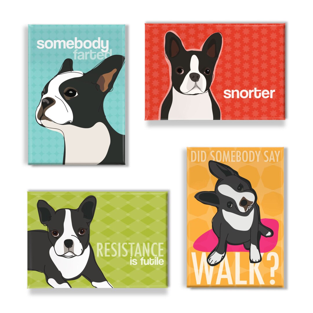 Boston Terrier Gift Set of 4 Funny Fridge Magnets – Cute Dog Magnets ...
