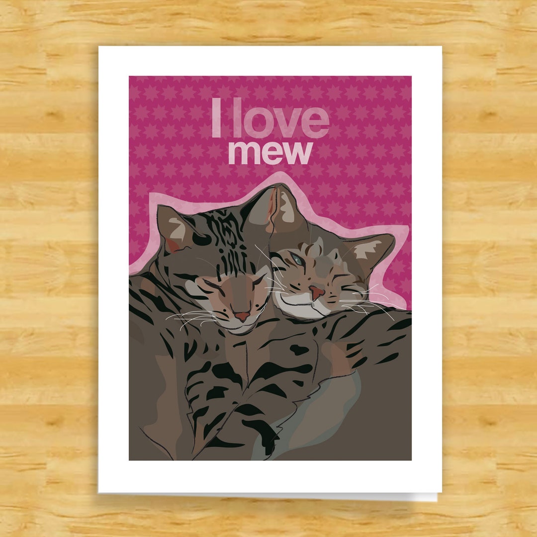 Cat Valentines Card I Love Mew Cute Cat Valentine Cards - Etsy