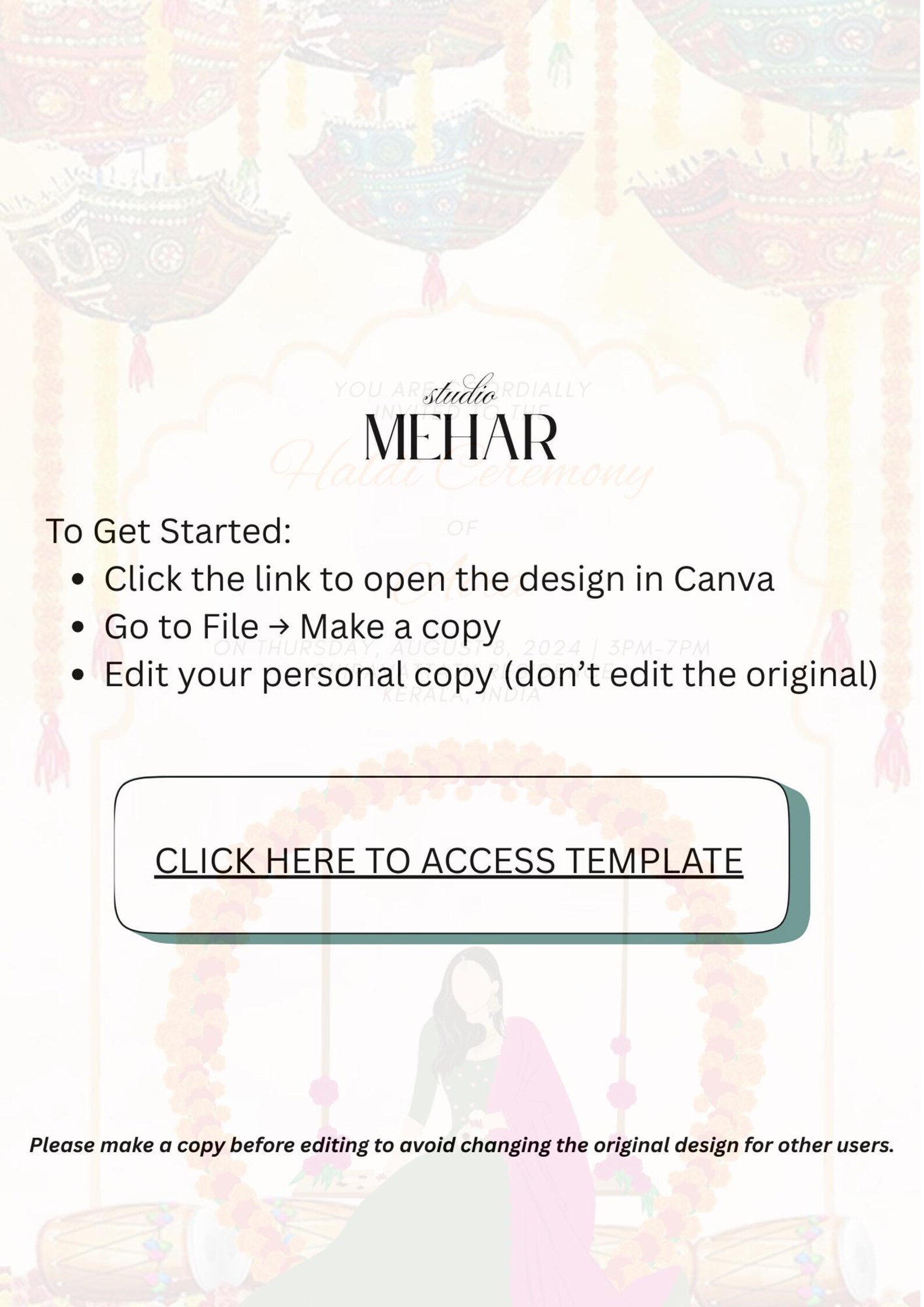 Haldi/mehndi/dholki Ceremony Invitation Template | Wedding Invitation ...