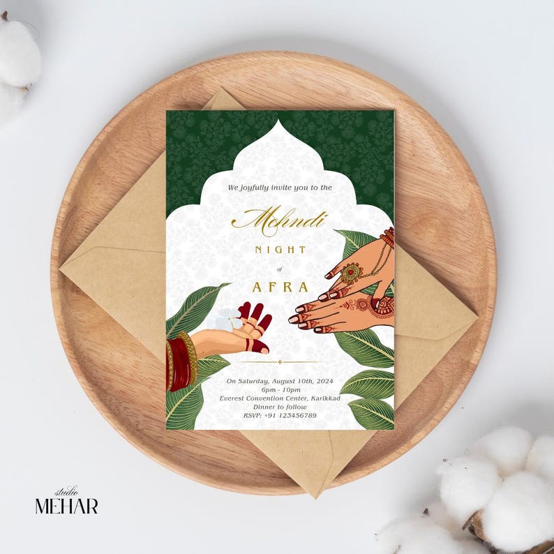 Mehndi Night Invite | Wedding Invite | Digital Template | Editable ...
