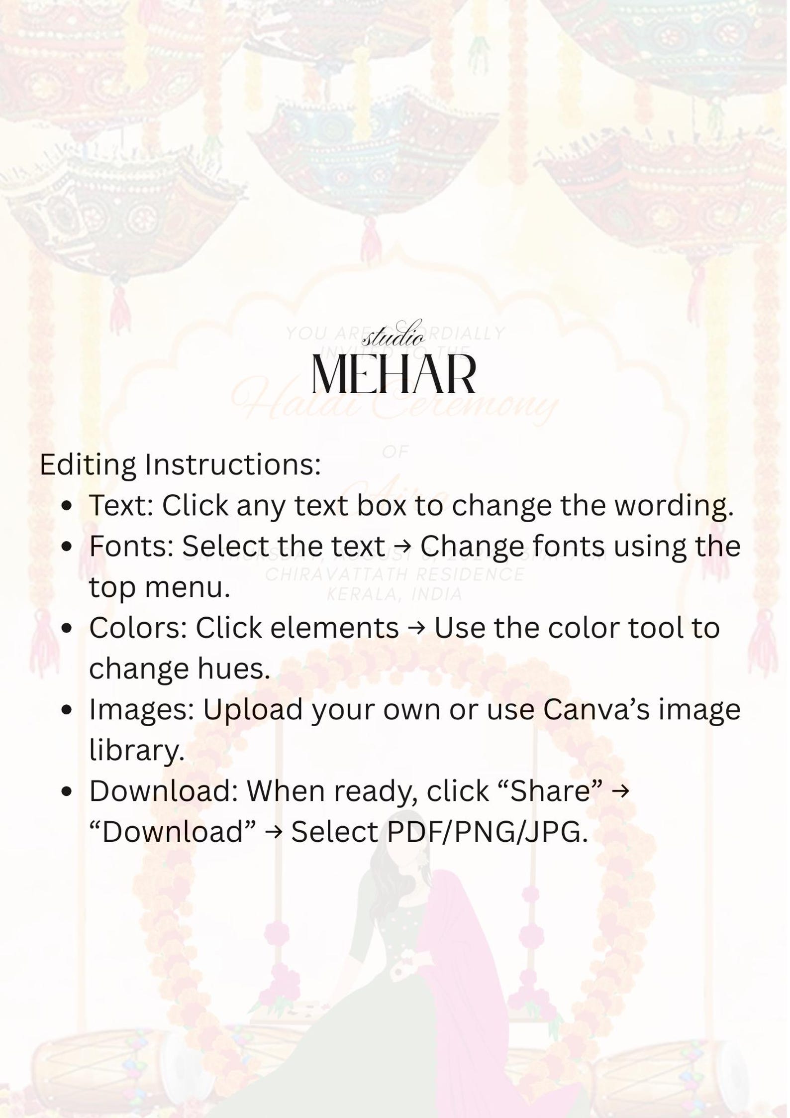 Haldi/mehndi/dholki Ceremony Invitation Template | Wedding Invitation ...