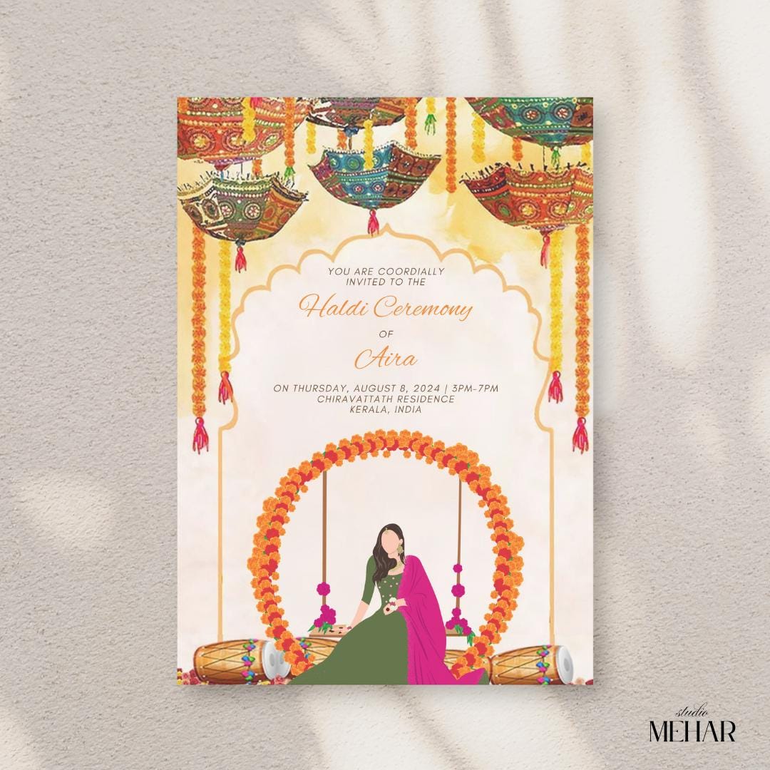 Haldi/mehndi/dholki Ceremony Invitation Template | Wedding Invitation ...