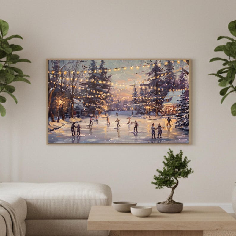 Winter Ice Skating Frame TV Art | Cozy Holiday Village Scene | 4K ...