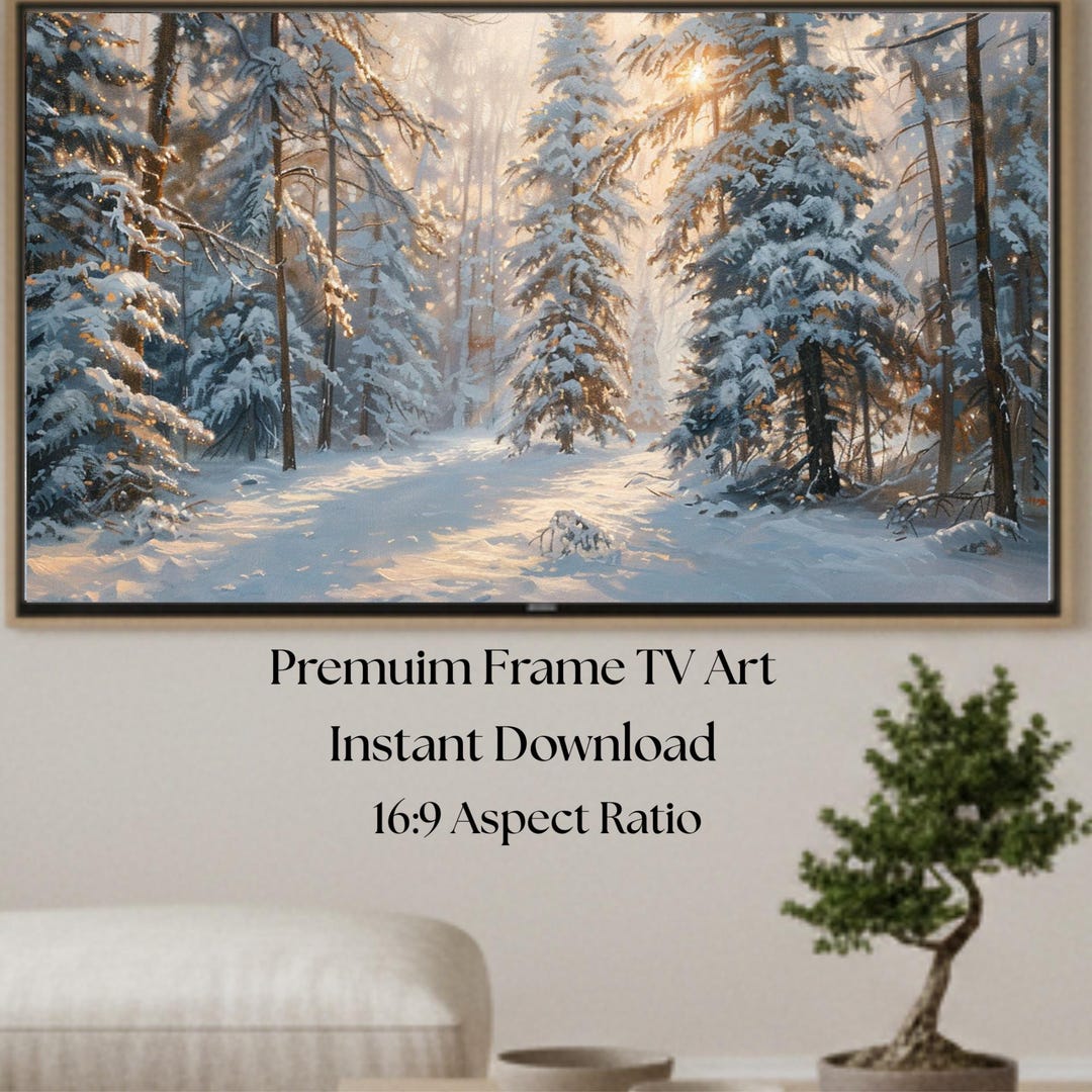 Snowy Evergreen Trees Frame TV Art, Winter Forest Artful Holiday TV ...