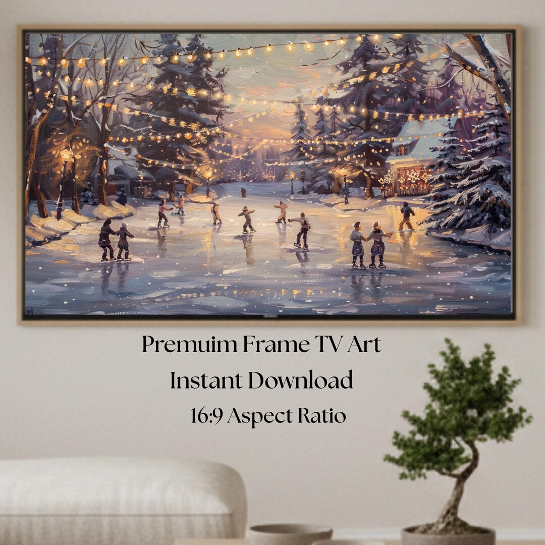 Winter Ice Skating Frame TV Art | Cozy Holiday Village Scene | 4K ...