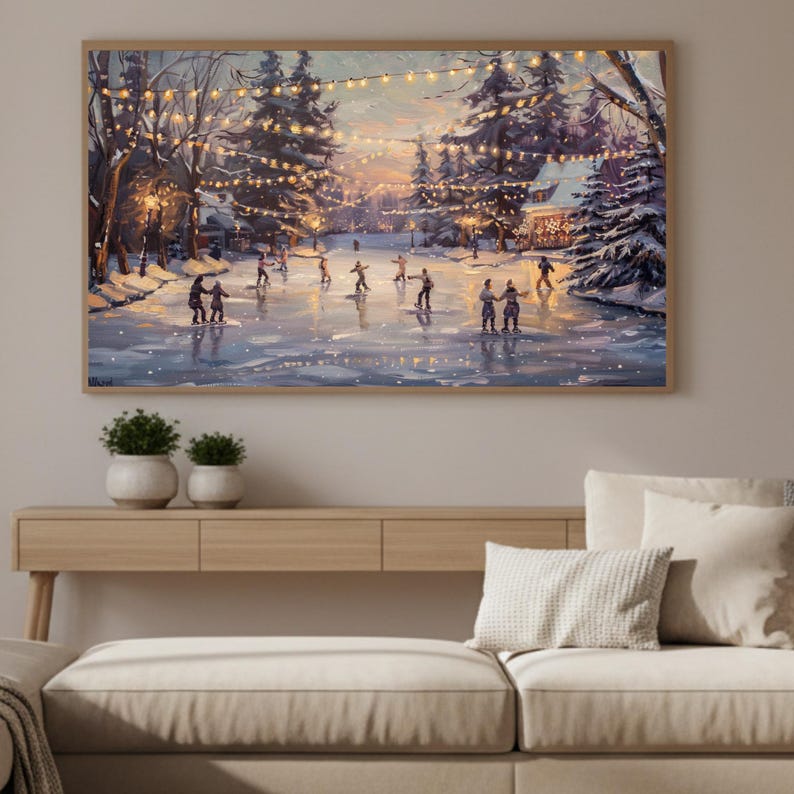 Winter Ice Skating Frame TV Art | Cozy Holiday Village Scene | 4K ...