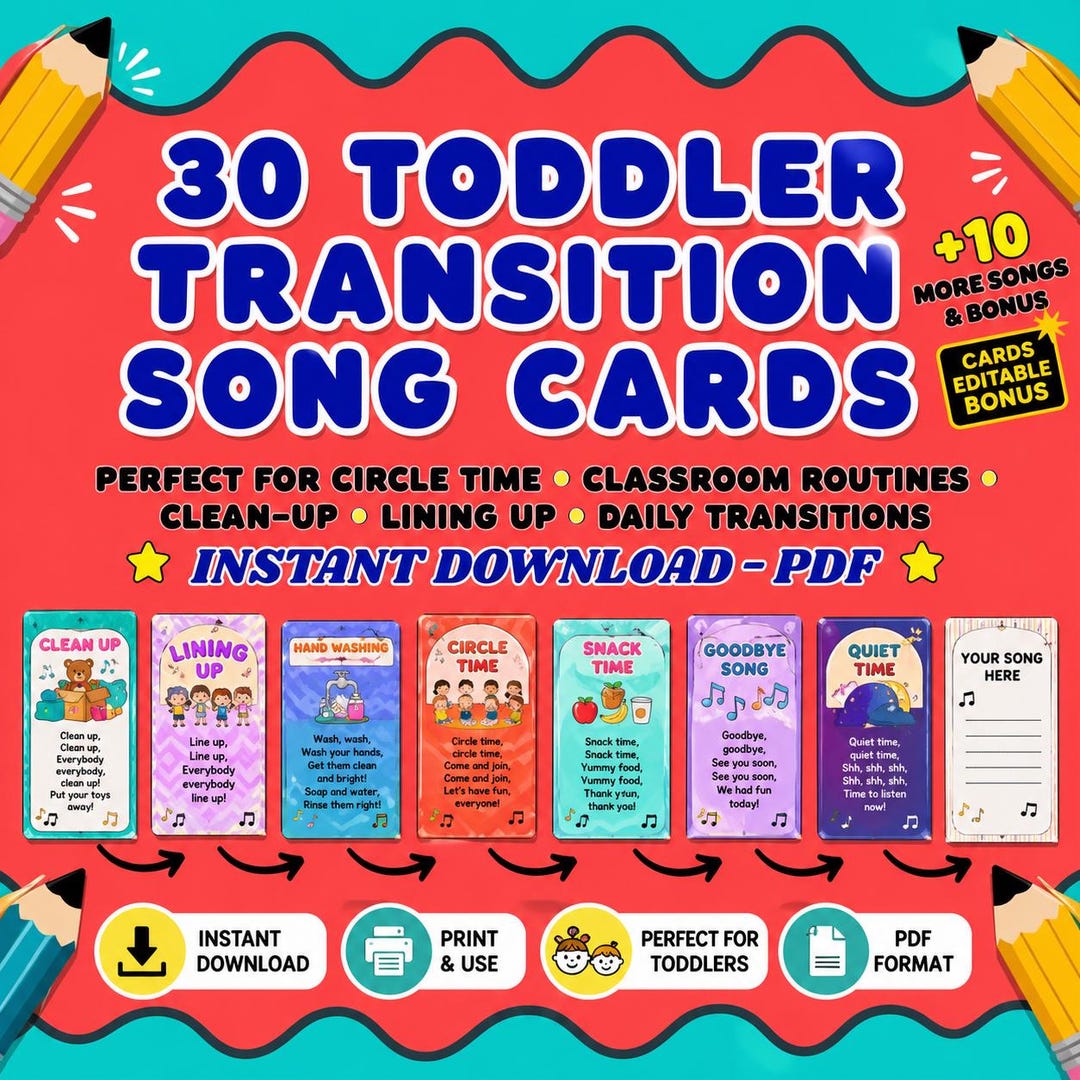 Preschool Transition Songs PRINTABLE | Toddler Classroom Management ...