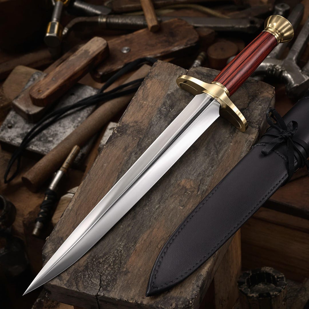 Customized Medieval Dagger With Leather Sheath – Double-edged Sharp ...