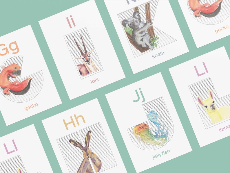 ABC Animal Flashcards 4x6 Animal Print Alphabet Playroom - Etsy