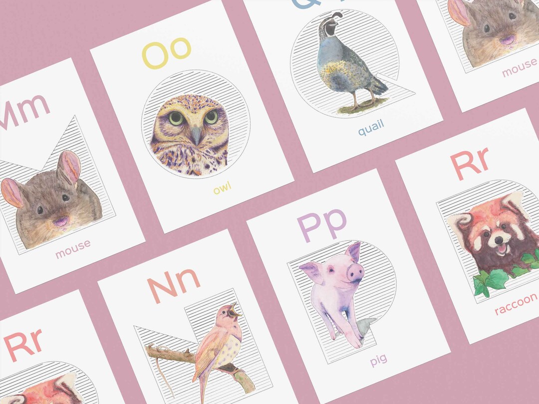 ABC Animal Flashcards, 4x6 Animal Print, Alphabet Playroom Sign ...