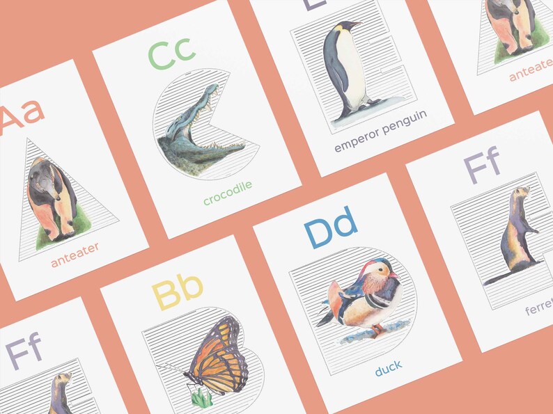 ABC Animal Flashcards 4x6 Animal Print Alphabet Playroom - Etsy