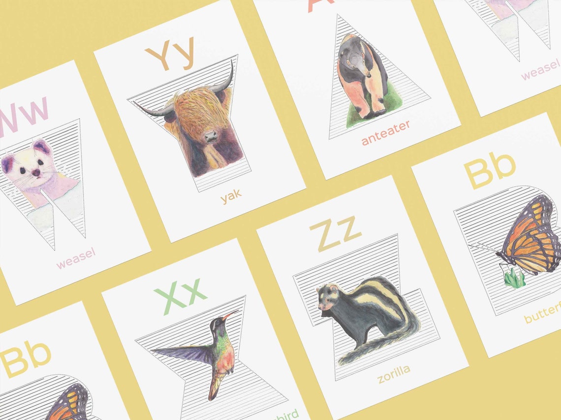 ABC Animal Flashcards 4x6 Animal Print Alphabet Playroom - Etsy
