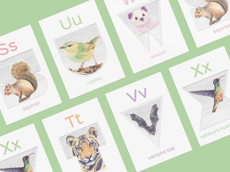 ABC Animal Flashcards 4x6 Animal Print Alphabet Playroom - Etsy
