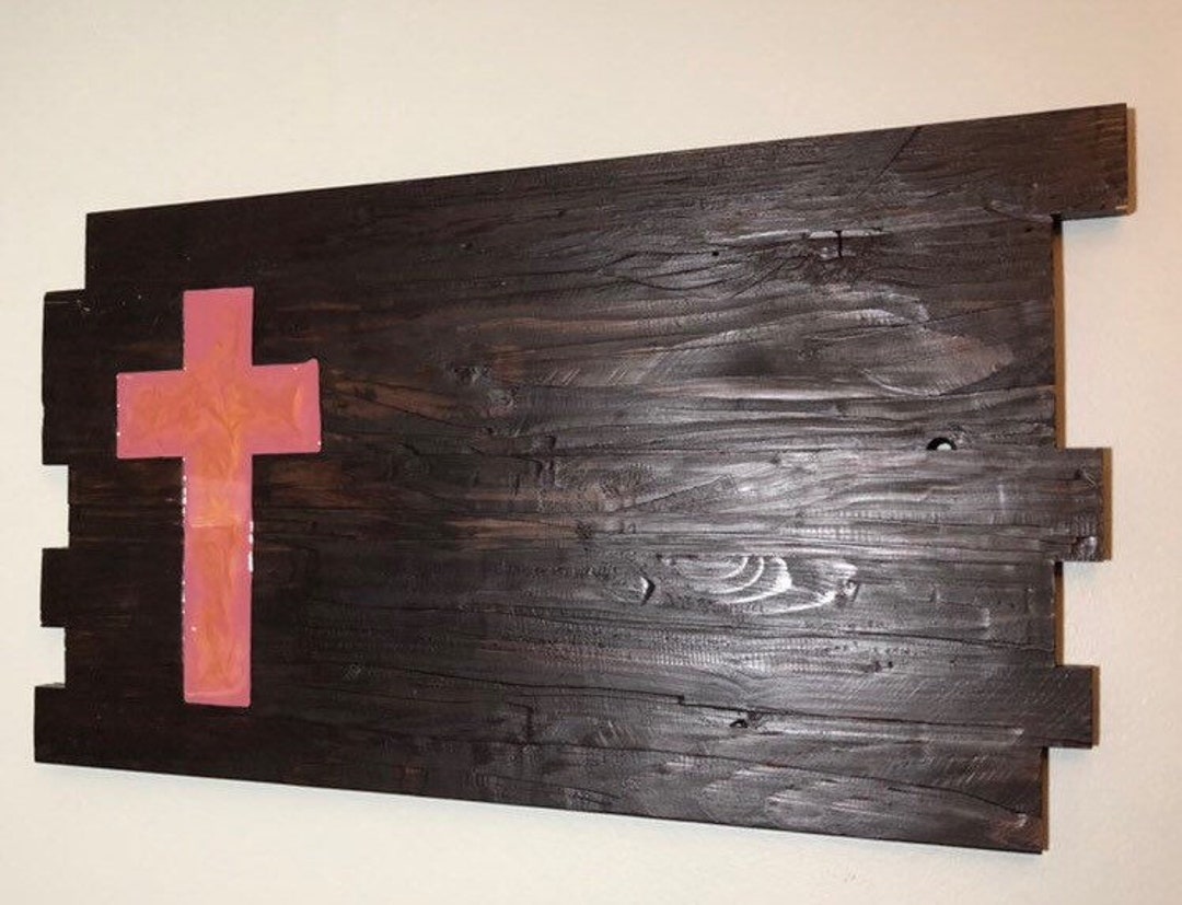 Rustic Reclaimed Wood Cross Panel With Rose Gold Resin Cross - Etsy