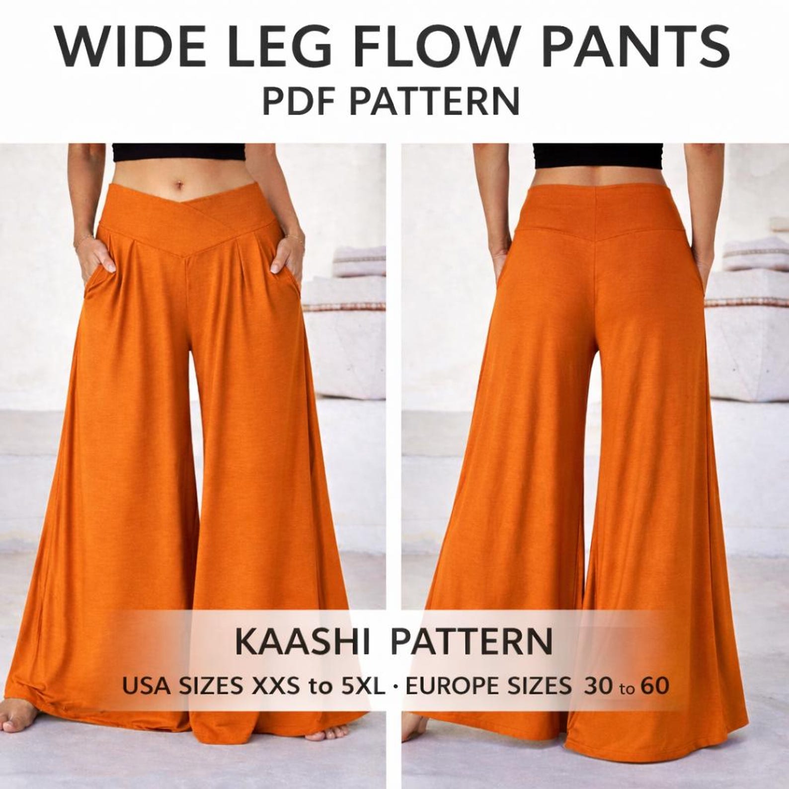 Women's High Rise Wide Flow Leg Pants Sewing Pattern (XXS-5XL) - Etsy