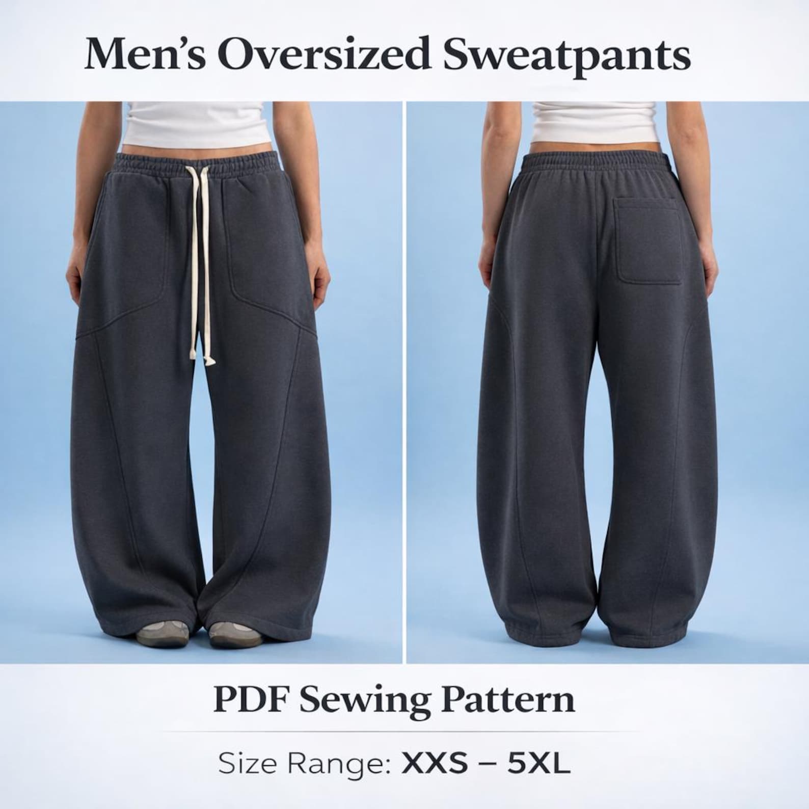 Men's Baggy Sweatpants Sewing Pattern | Oversized Wide Leg (XXS-5XL ...