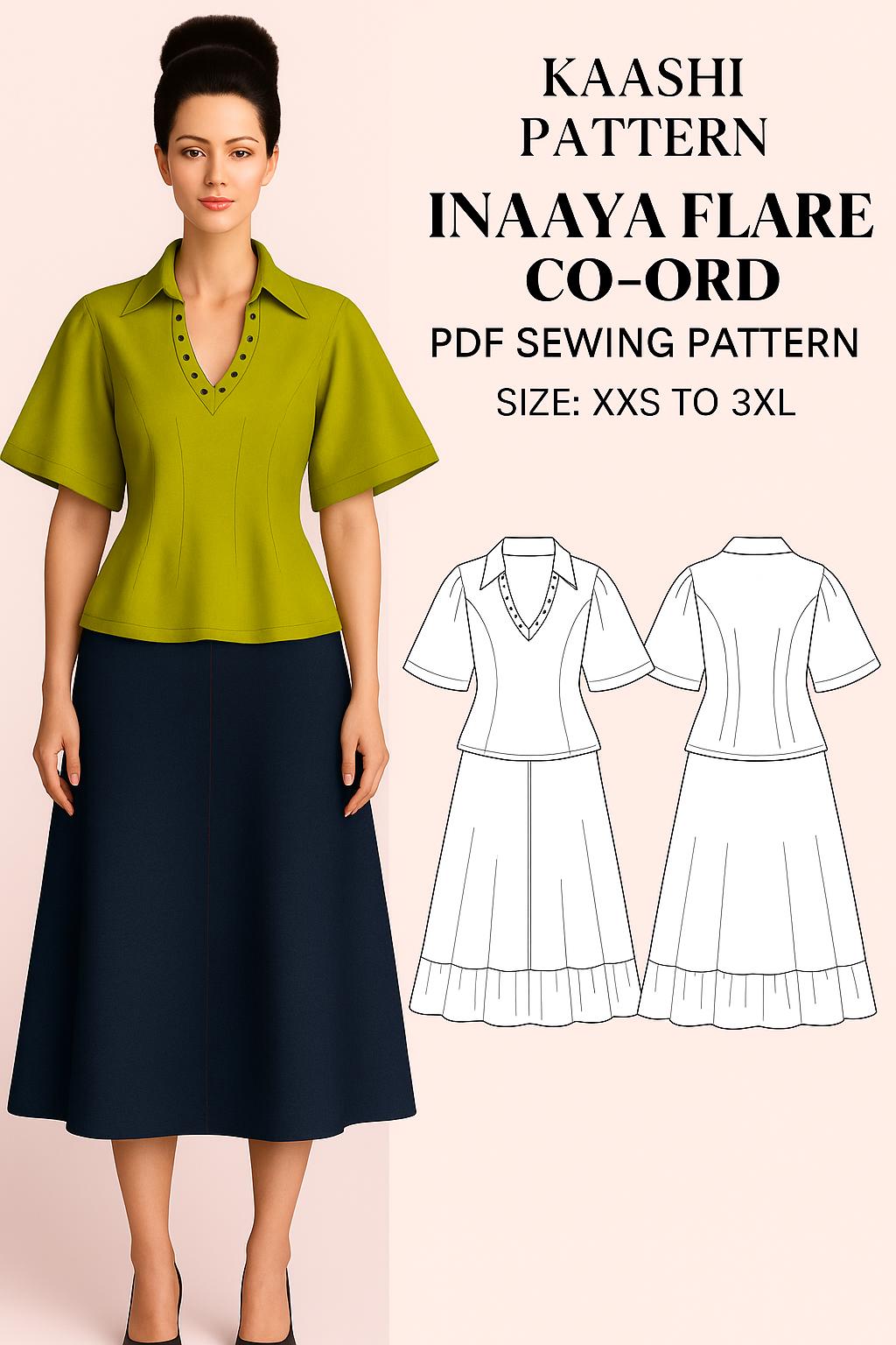 Flare Co-ord Set PDF Sewing Pattern: Kimono Sleeve Top & A-line Skirt ...