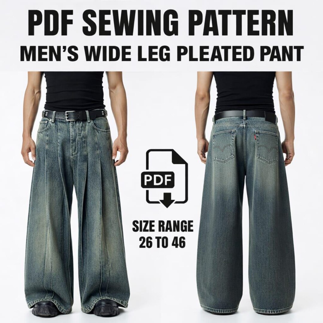 Mens Wide Leg Pleated Pants Sewing Pattern Sizes 26 46 Pdf Pattern