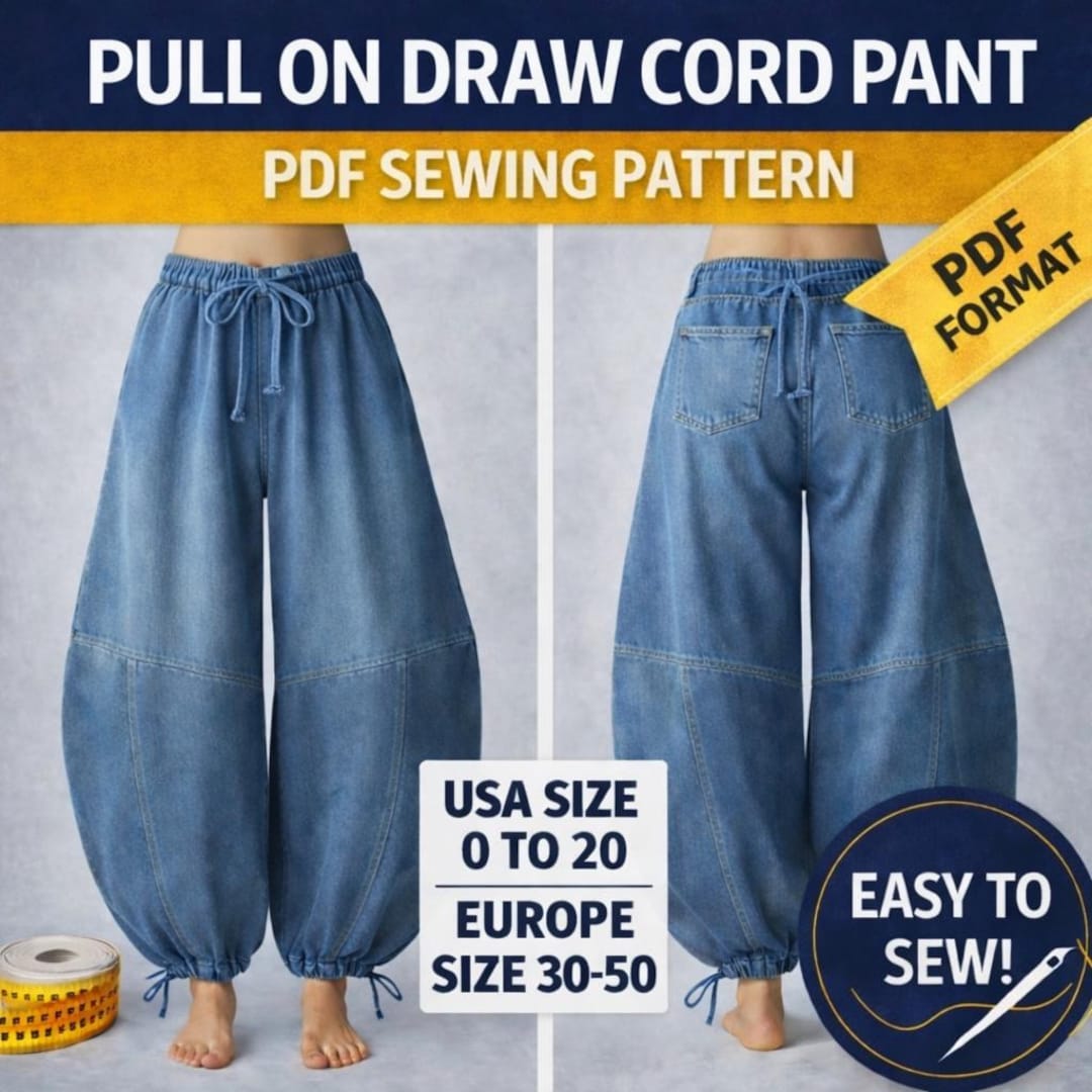 Curve Balloon Denim Pants PDF Sewing Pattern – Easy Pull-on Sculpted ...