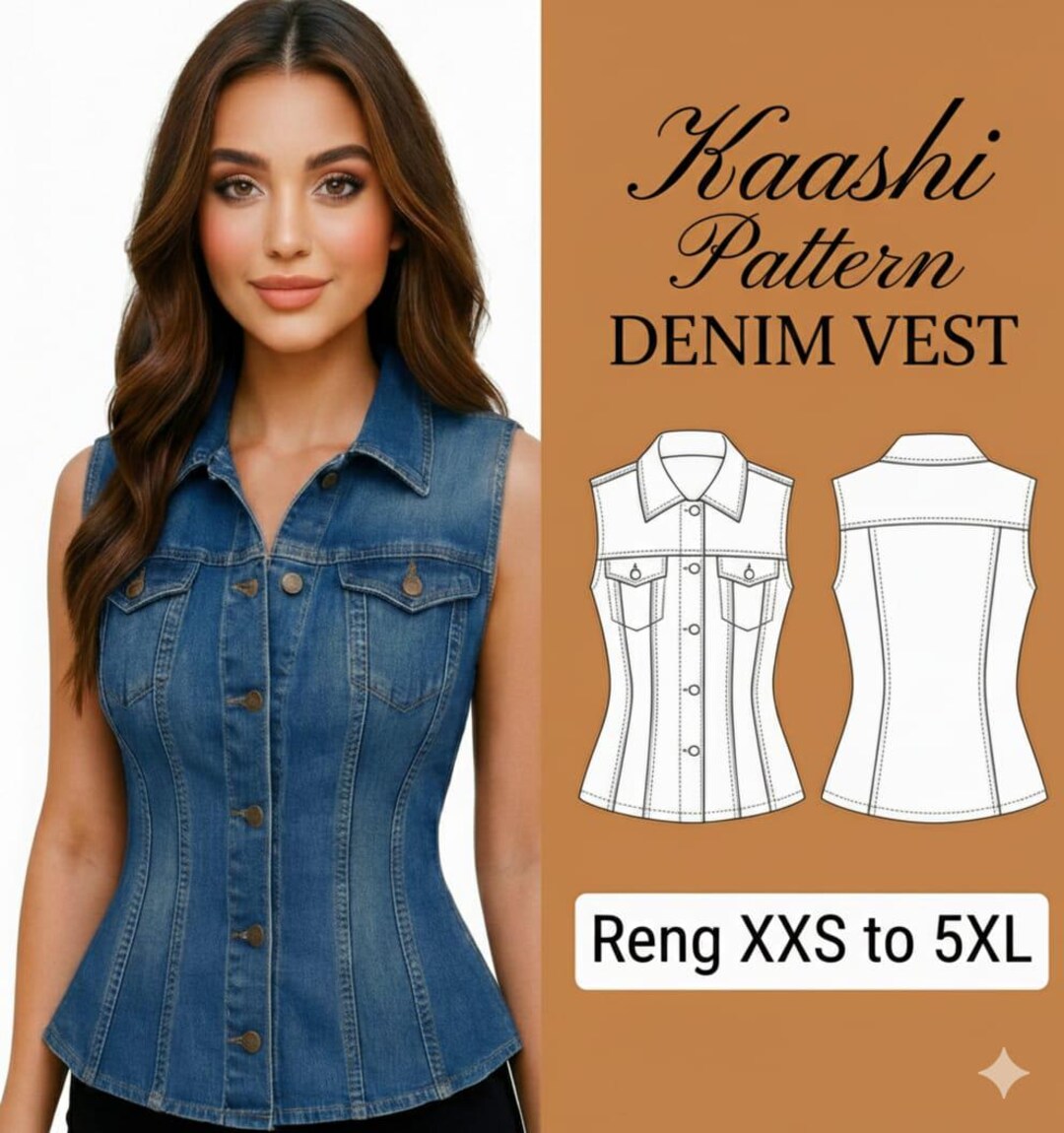 Fitted Denim Vest Sewing Pattern (XXS-5XL) – Tailored Sleeveless VEST ...