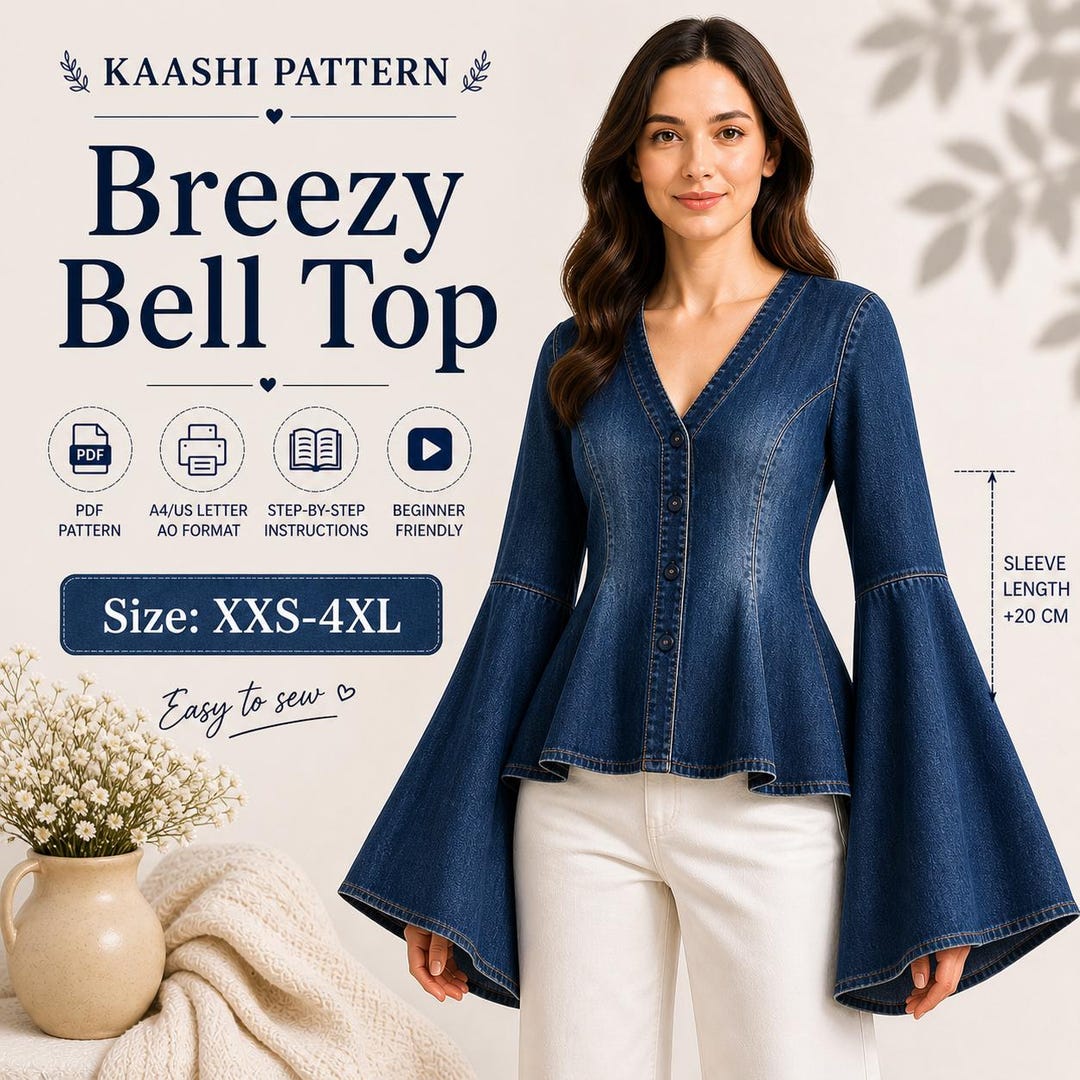 Bell Sleeve Top Sewing Pattern: Flared V-neck Blouse (PDF Pattern) - Etsy