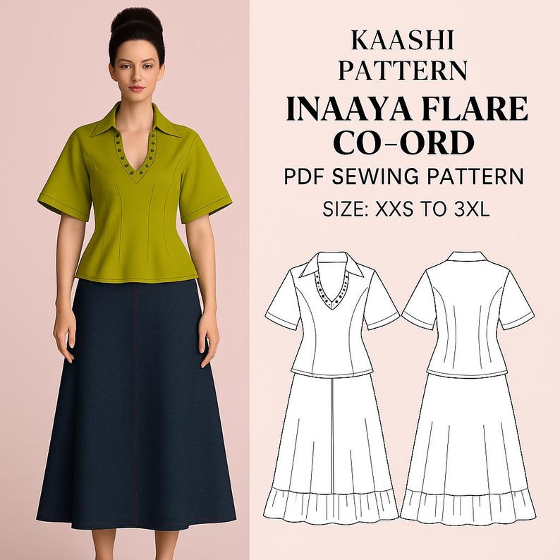 Flare Co-ord Set PDF Sewing Pattern: Kimono Sleeve Top & A-line Skirt ...