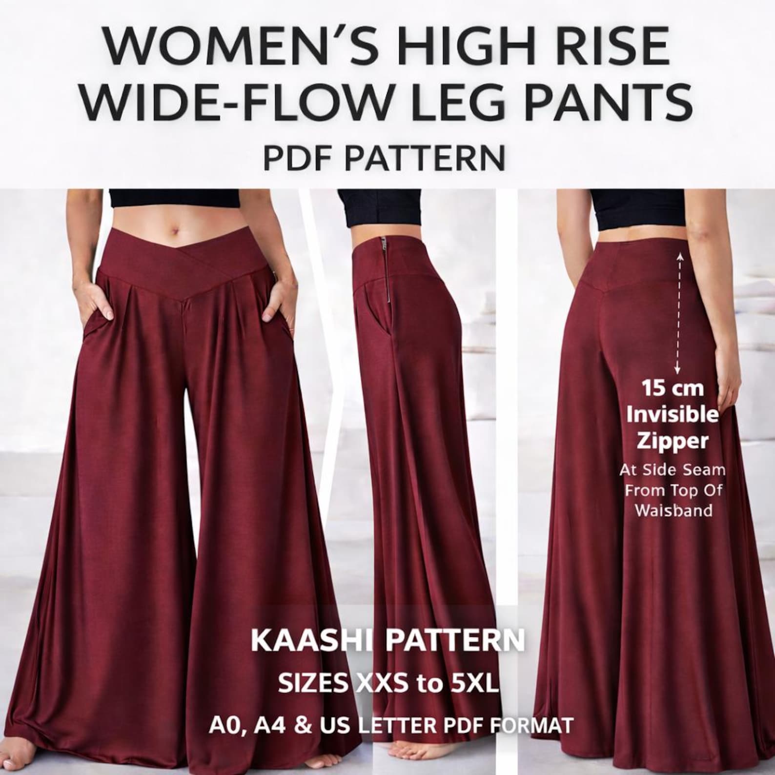 Women's High Rise Wide Flow Leg Pants Sewing Pattern (XXS-5XL) - Etsy