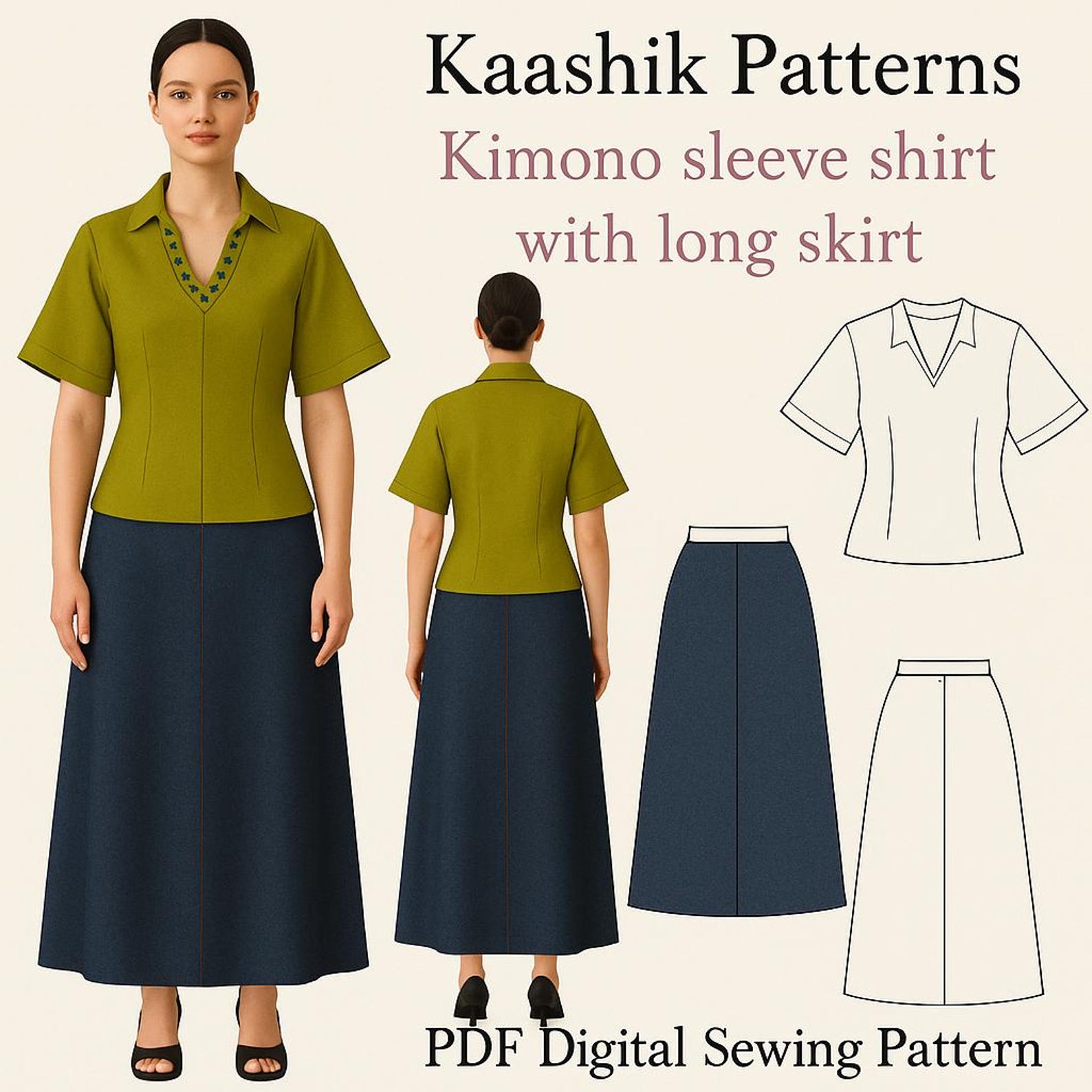 Flare Co-ord Set PDF Sewing Pattern: Kimono Sleeve Top & A-line Skirt ...