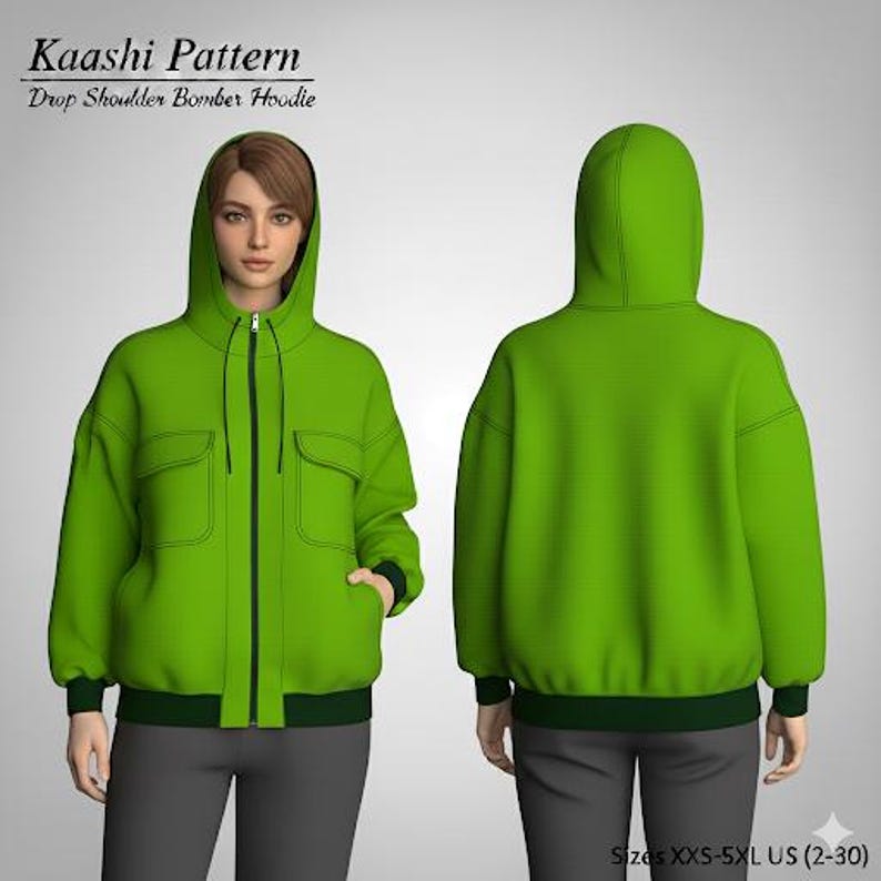 Bomber Hoodie Sewing Pattern: Drop Shoulder, Sizes XXS-5XL (digital Download) - Etsy