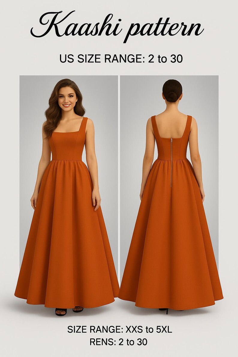 Evening Corset Dress Sewing Pattern: Square Neck, Slit Skirt (XXS-5XL ...