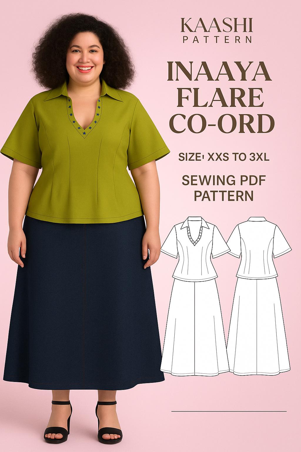 Flare Co-ord Set PDF Sewing Pattern: Kimono Sleeve Top & A-line Skirt ...