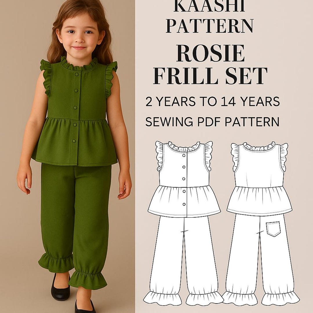Girls' Ruffle Top & Wide Leg Pants Sewing Pattern (PDF Download 2-14 ...
