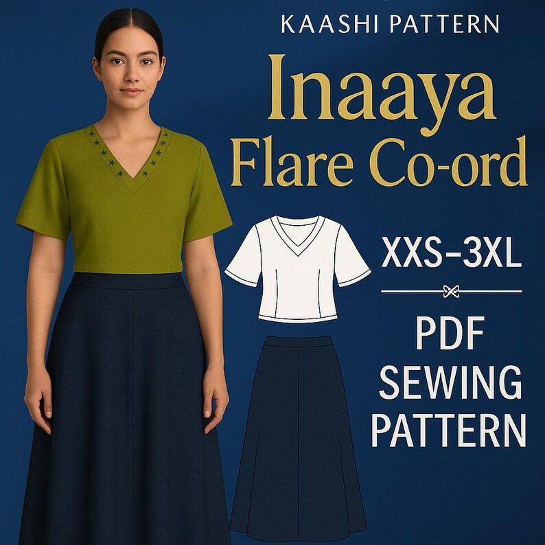Flare Co-ord Set PDF Sewing Pattern: Kimono Sleeve Top & A-line Skirt ...