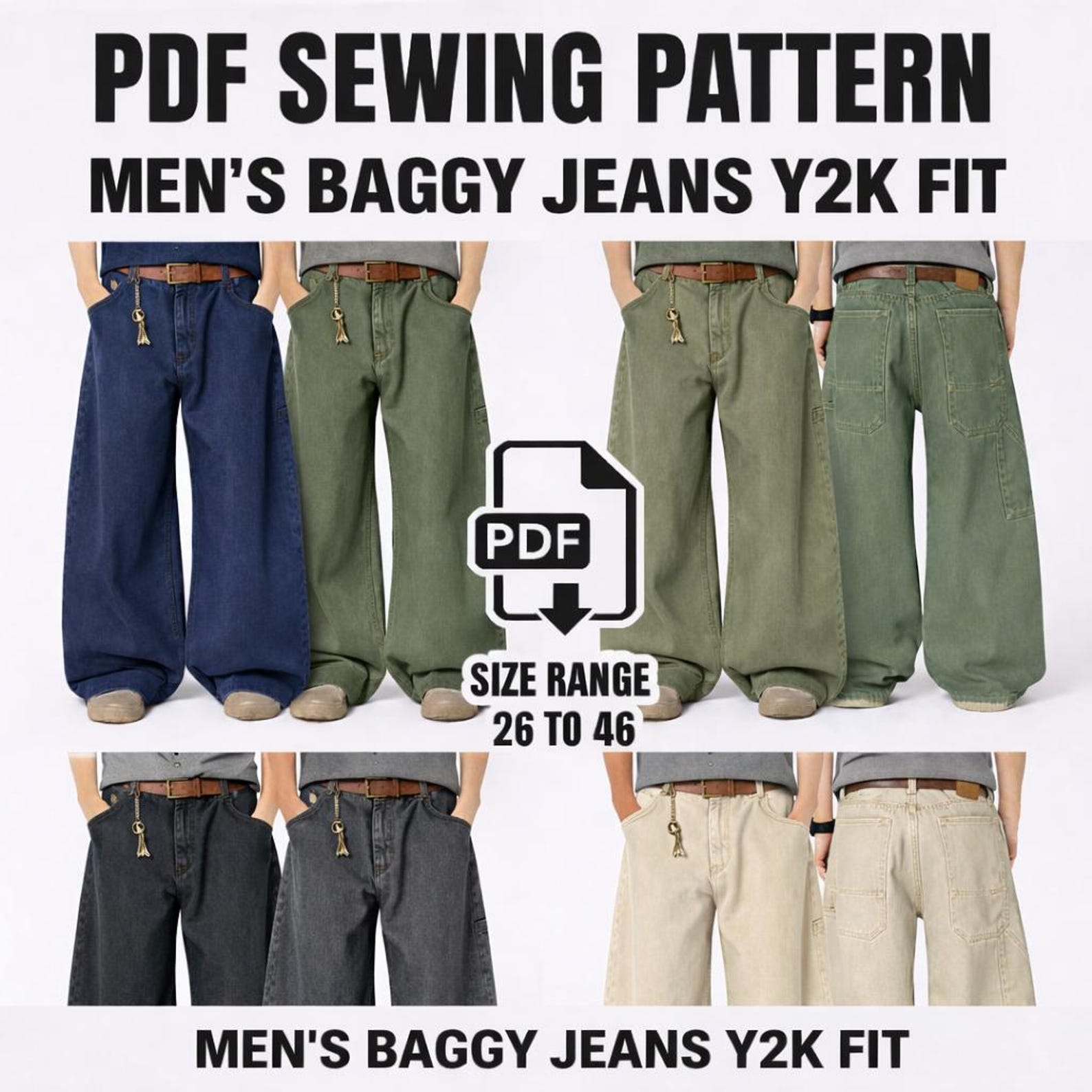 Men’s Baggy Jeans Y2K Fit – Oversized Street Wear Sewing Pattern (PDF ...
