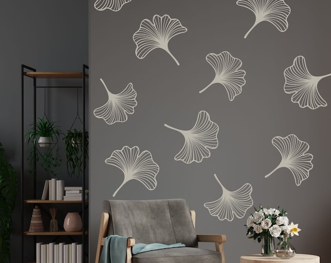 Ginkgo Biloba Leaf Wall Decal Set, Flower Wall Sticker, Nature Accent ...