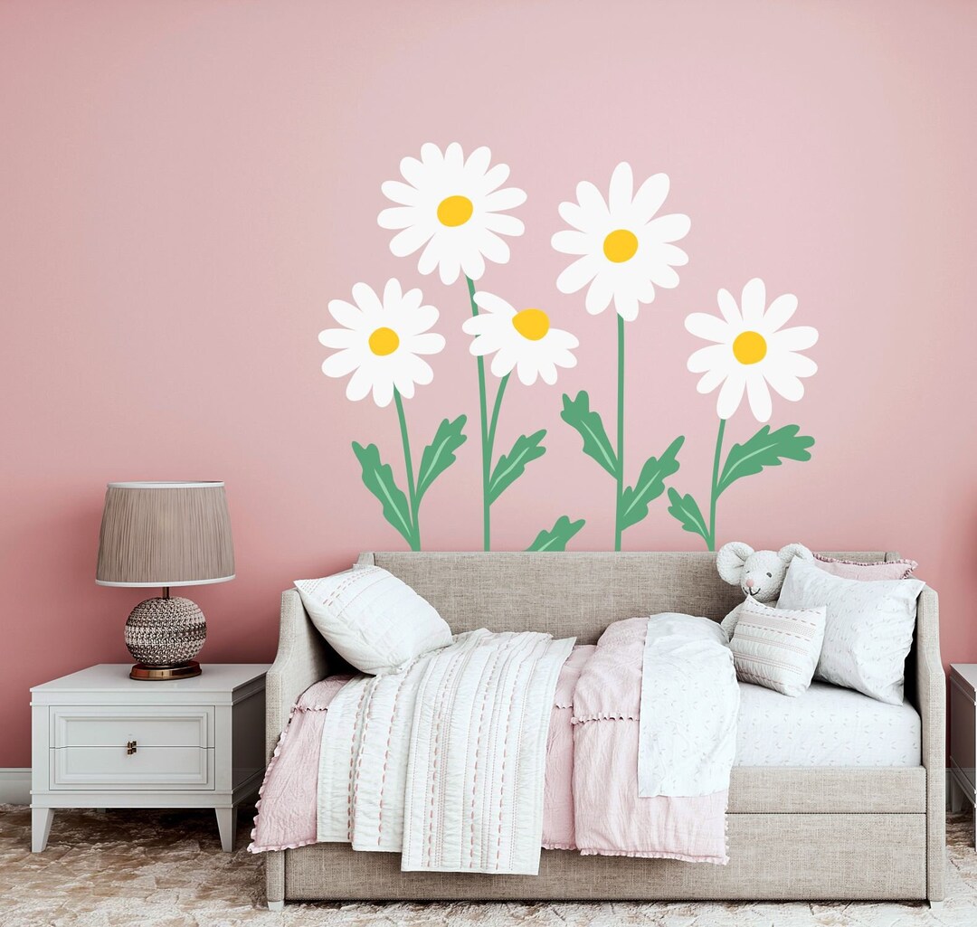 Daisy Flower Wall Decal, Fabric Wall Sticker, Nature Accent, Removable ...